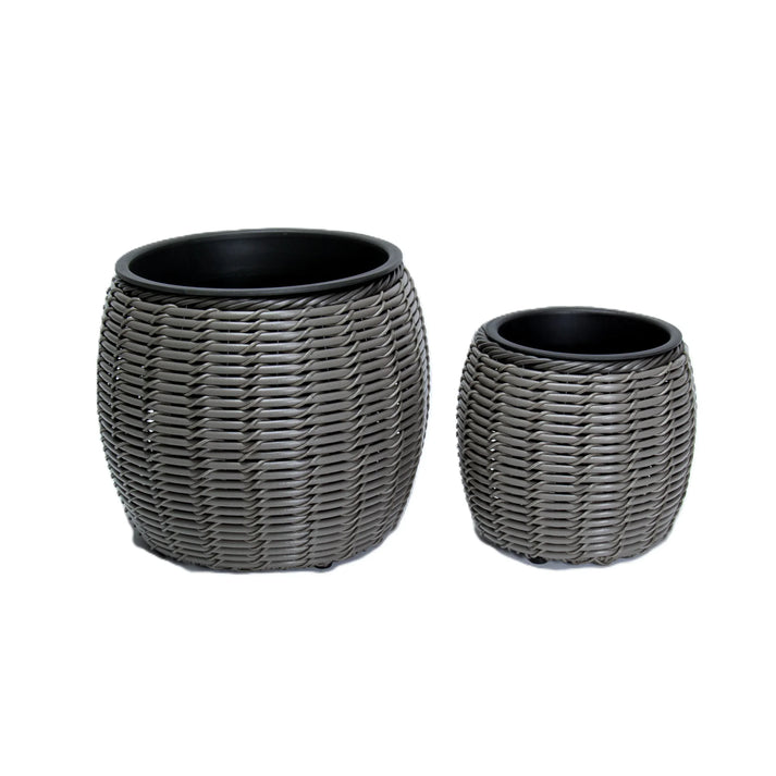KULOS 2 Piece Set Poly Rattan Wicker Planter Pot - Grey – Direct ...