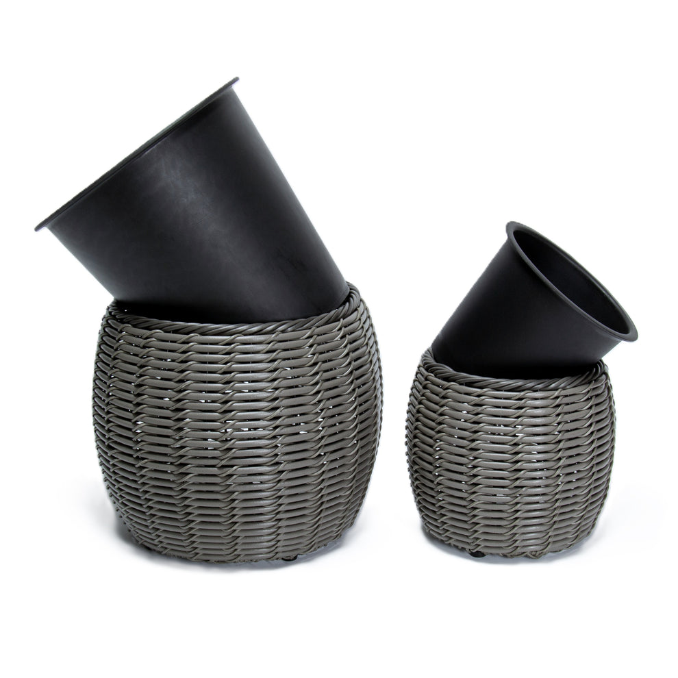 KULOS 2 Piece Set Poly Rattan Wicker Planter Pot - Grey – Direct ...